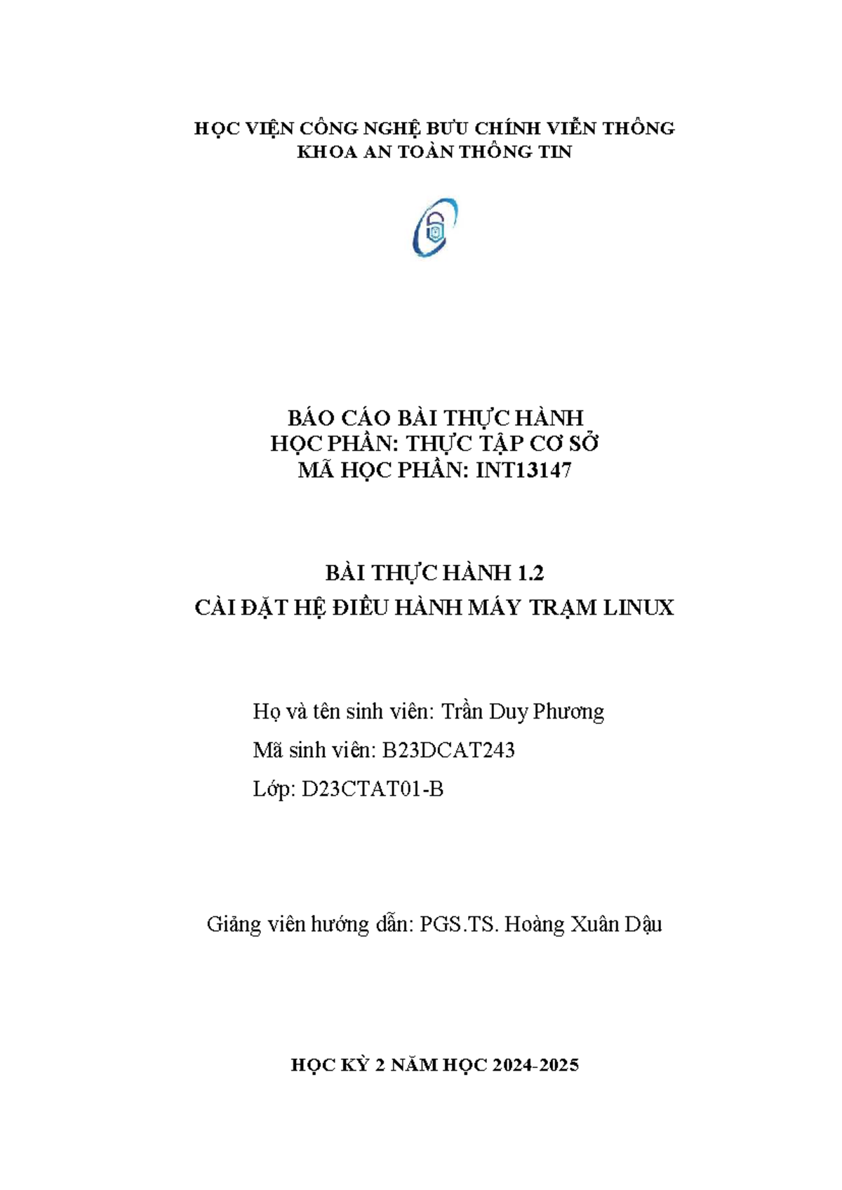 Báo cáo Thực hành INT13147: Cài đặt Hệ điều hành Linux - Studocu