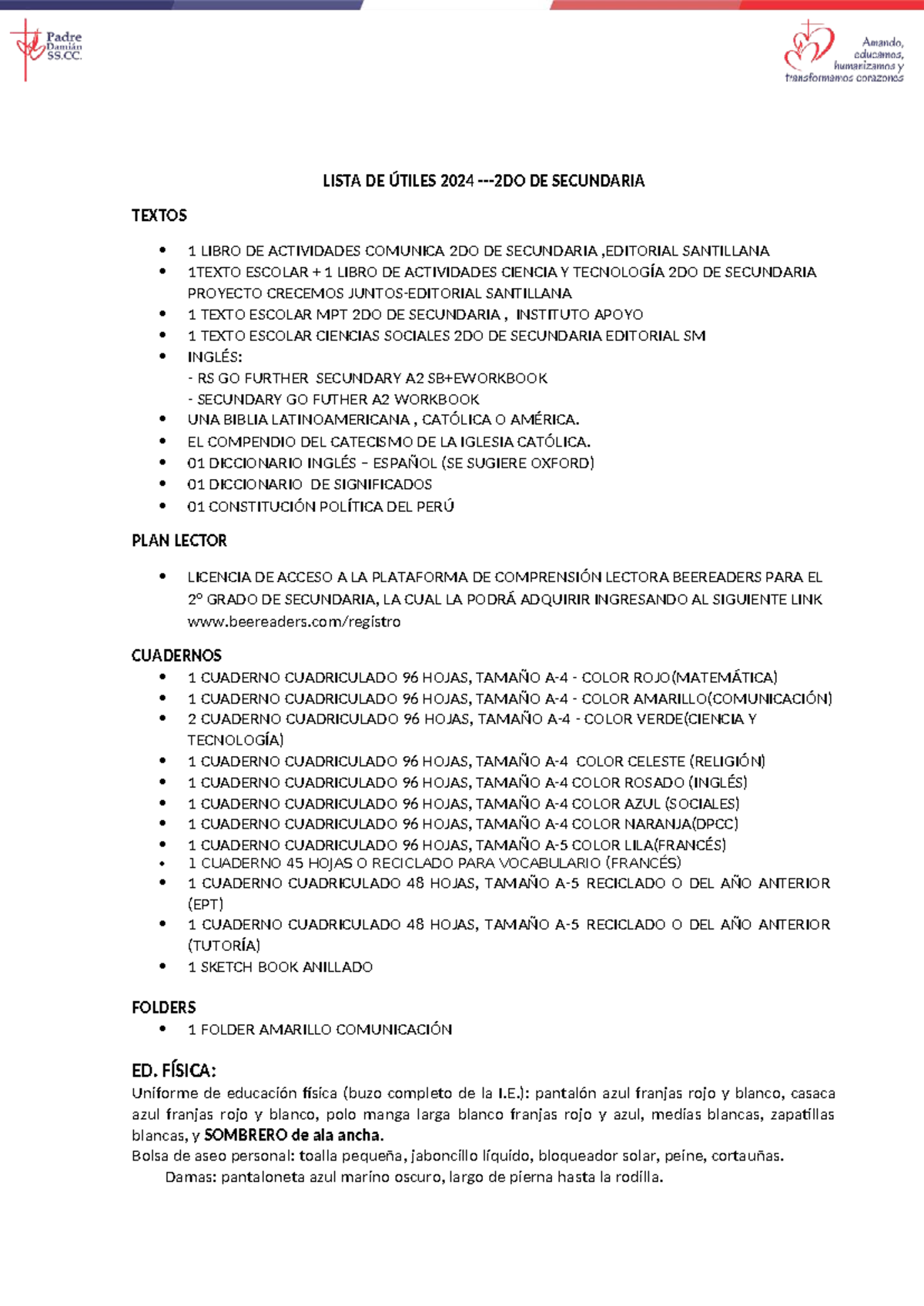 Lista de útiles escolares 2024 para 2do de secundaria - Studocu