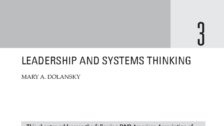 3 LEADERSHIP AND SYSTEMS THINKING IN HEALTHCARE: DNP ESSENTIALS - Studocu