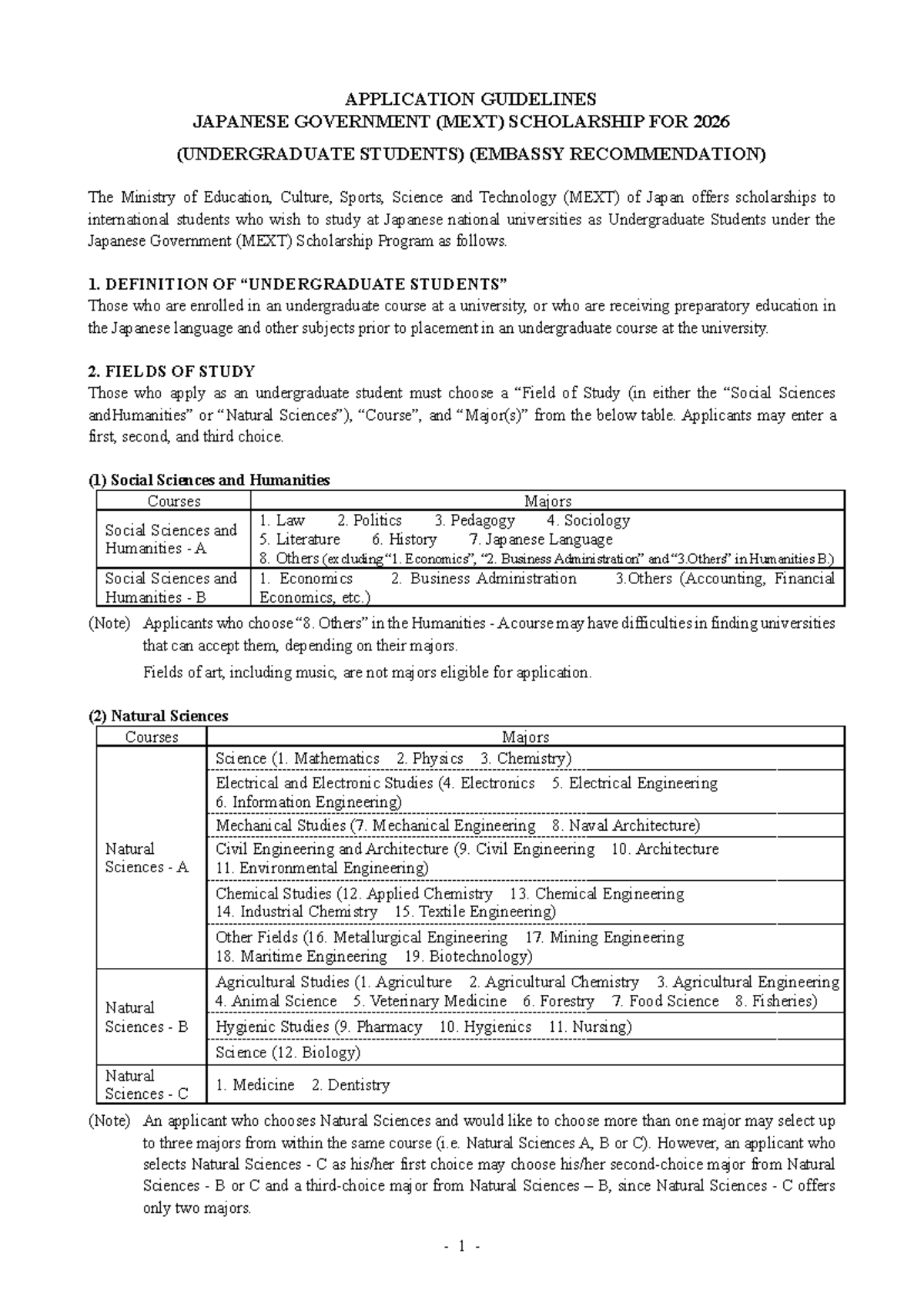2026 MEXT Scholarship Application Guidelines for Undergraduates - Studocu