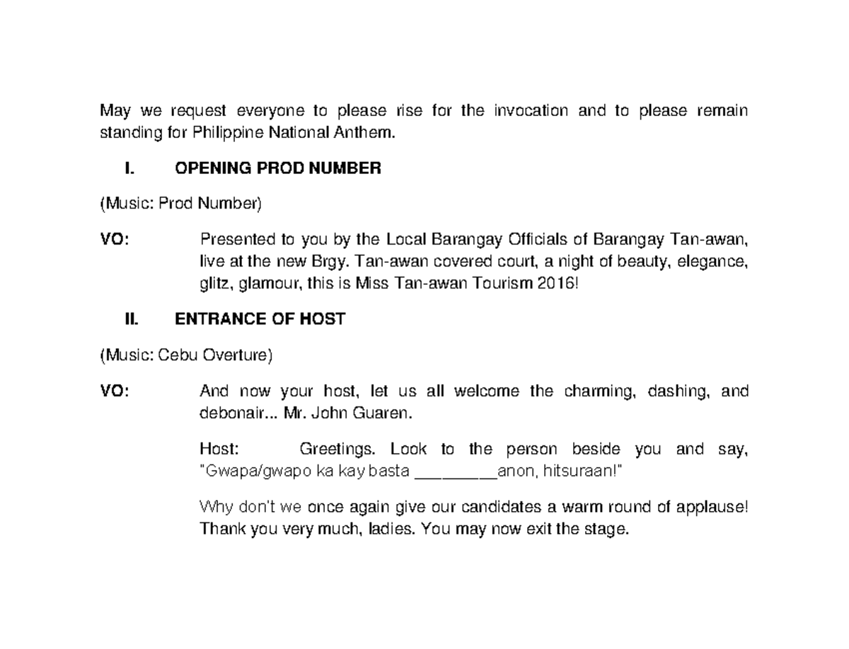 Emcee Script For Turn Over Ceremony - May we request everyone to please ...