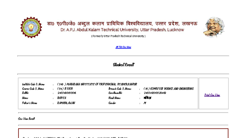 B.TECH CSE Semester 1 Result - MAHARANA INSTITUTE (349) - Studocu