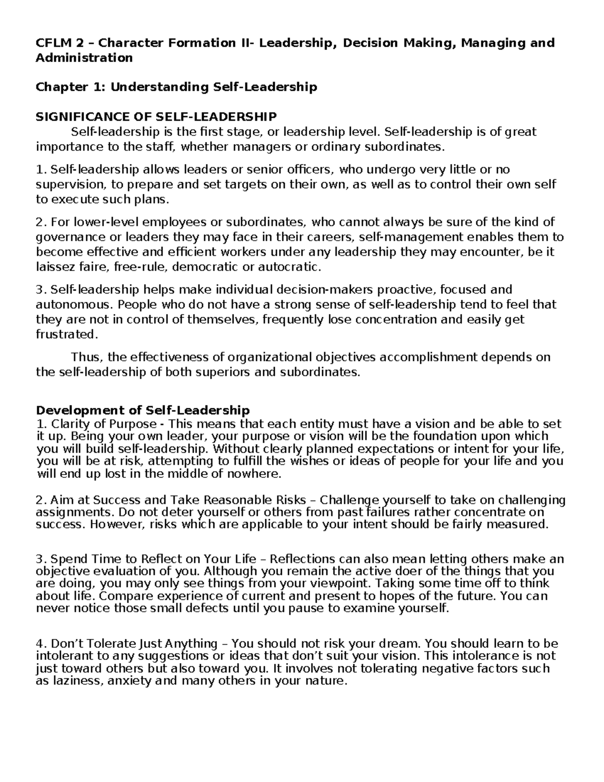 CFLM 2 Notes Midterm TO Finals 1 5 - CFLM 2 – Character Formation II ...