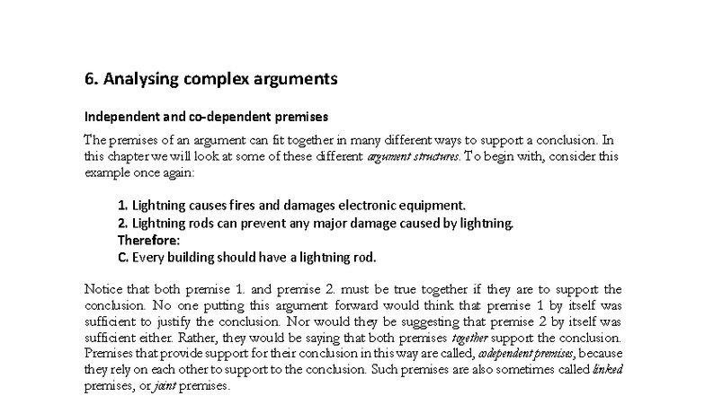 06 - Analyzing Complex Arguments: Independent & Dependent Premises - Studocu