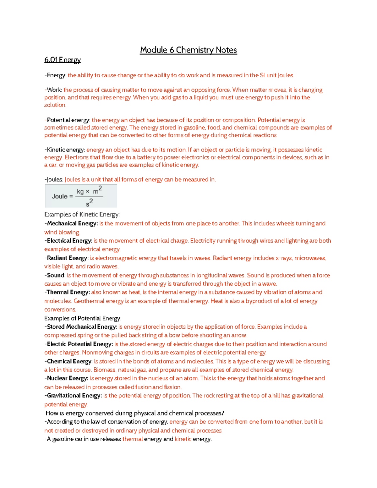 Chemistry Module 6: Energy Concepts & Phase Changes FLVS Notes - Studocu