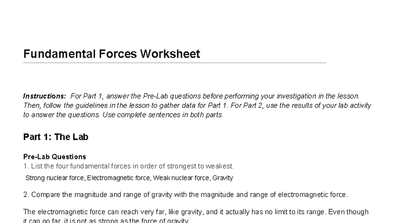 1.06 - Fundamental Forces Lab Worksheet Instructions - Studocu