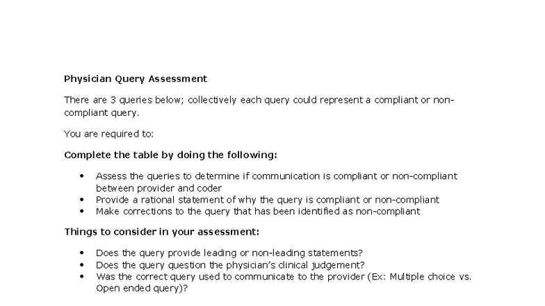 HIM2944 Module 02: Assessment of Physician Queries and Compliance - Studocu