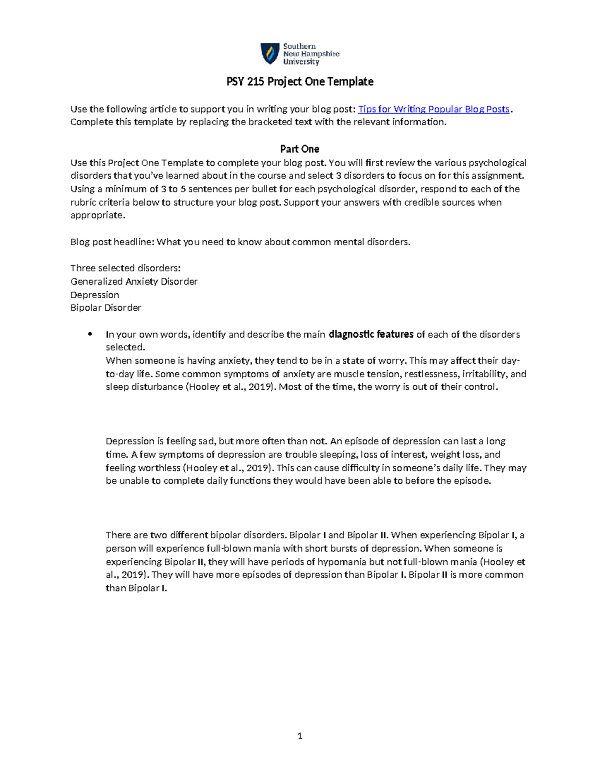 PSY 215 Project One Template - PSY 215 Project One Template Use the ...