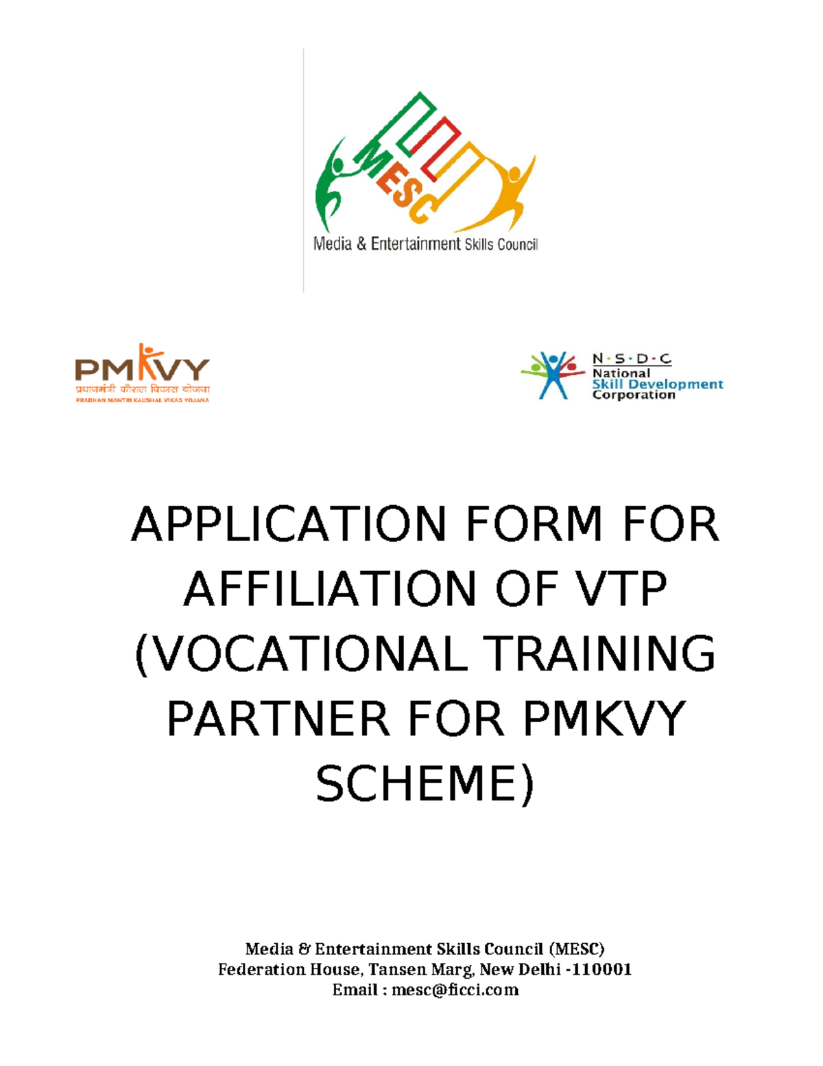 PMKVY VTP Affiliation Application Form - Media Entertainment Skills ...