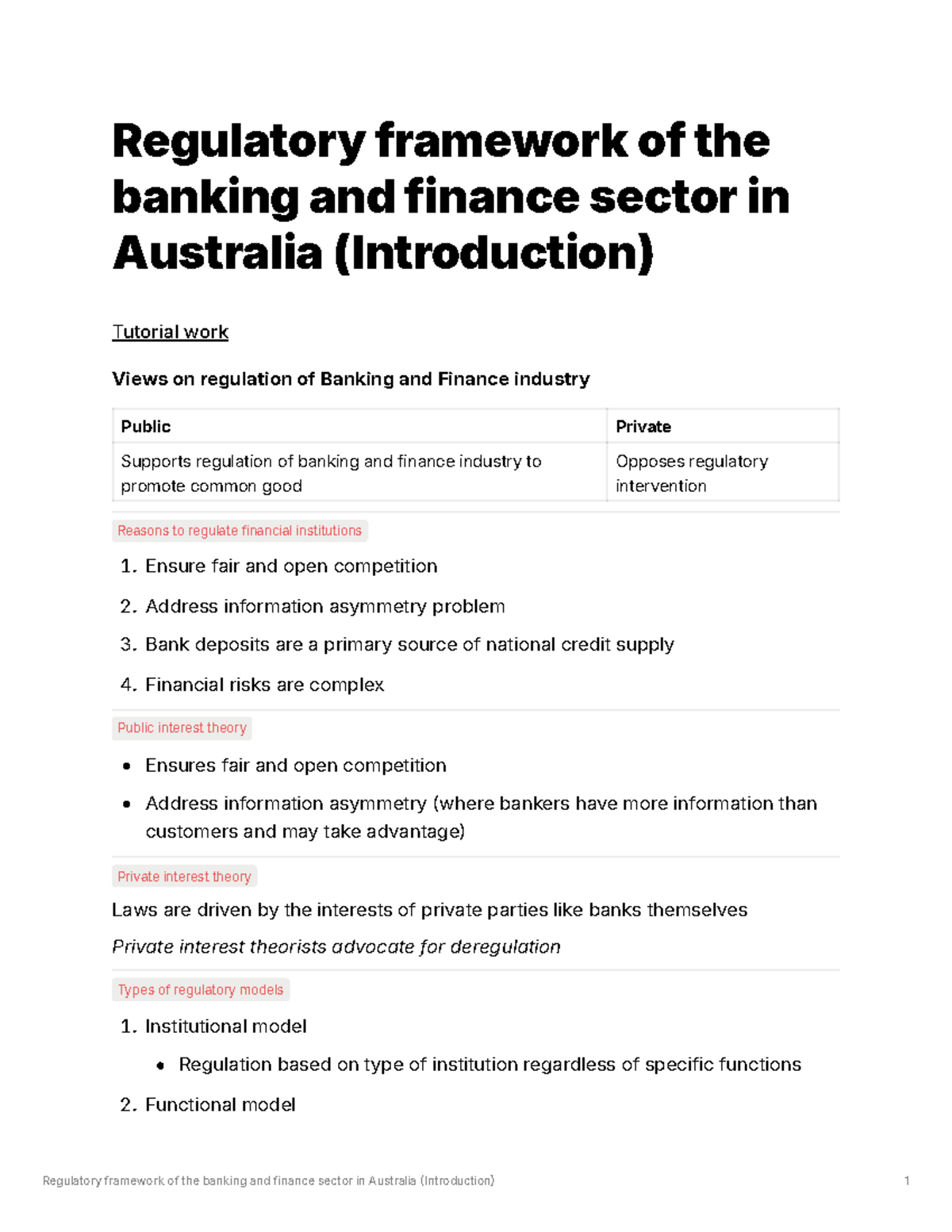 Regulatory Framework of Banking & Finance in Australia - W1 Tutorial ...