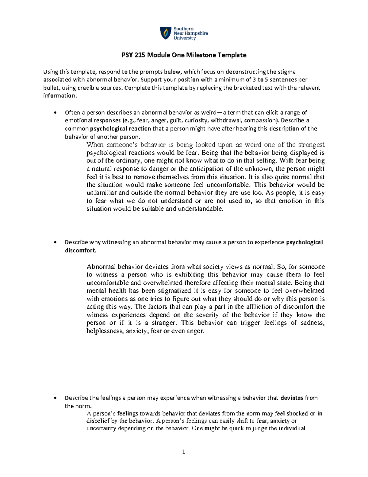 PSY 215 Module One Milestone: Addressing Stigma in Abnormal Behavior ...