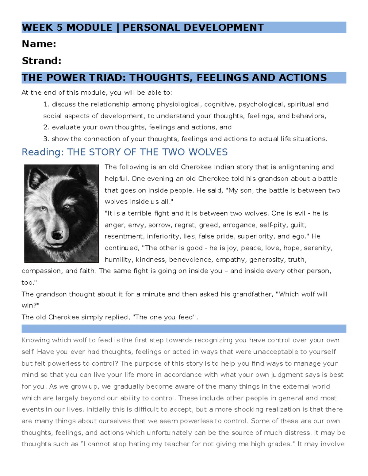 Personal Development Week 5: The Power Triad of Thoughts & Actions ...