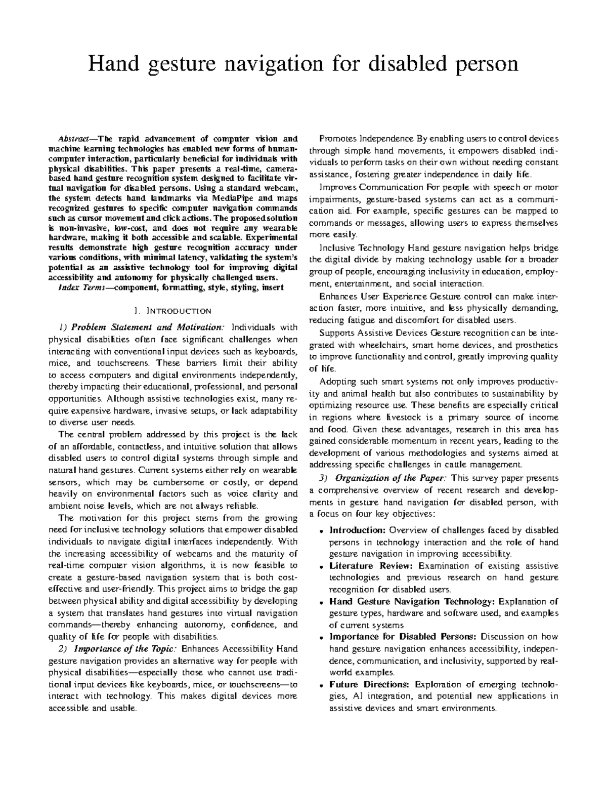Hand Gesture Navigation for Disabled Persons: A Comprehensive Study ...