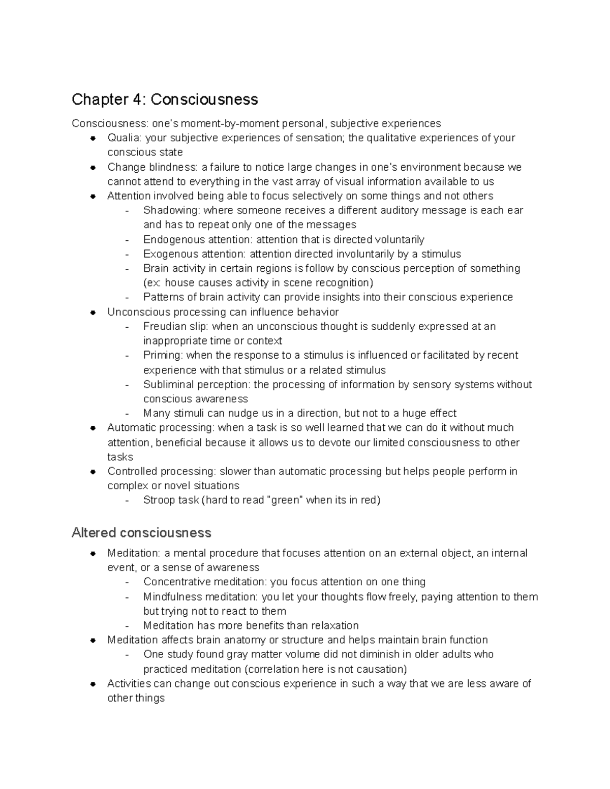 Chapter 4: Consciousness and Sleep Overview - Studocu