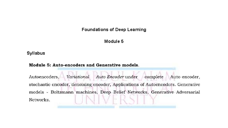 DL Module 5 Syllabus: Applications of Autoencoders & GANs - Studocu