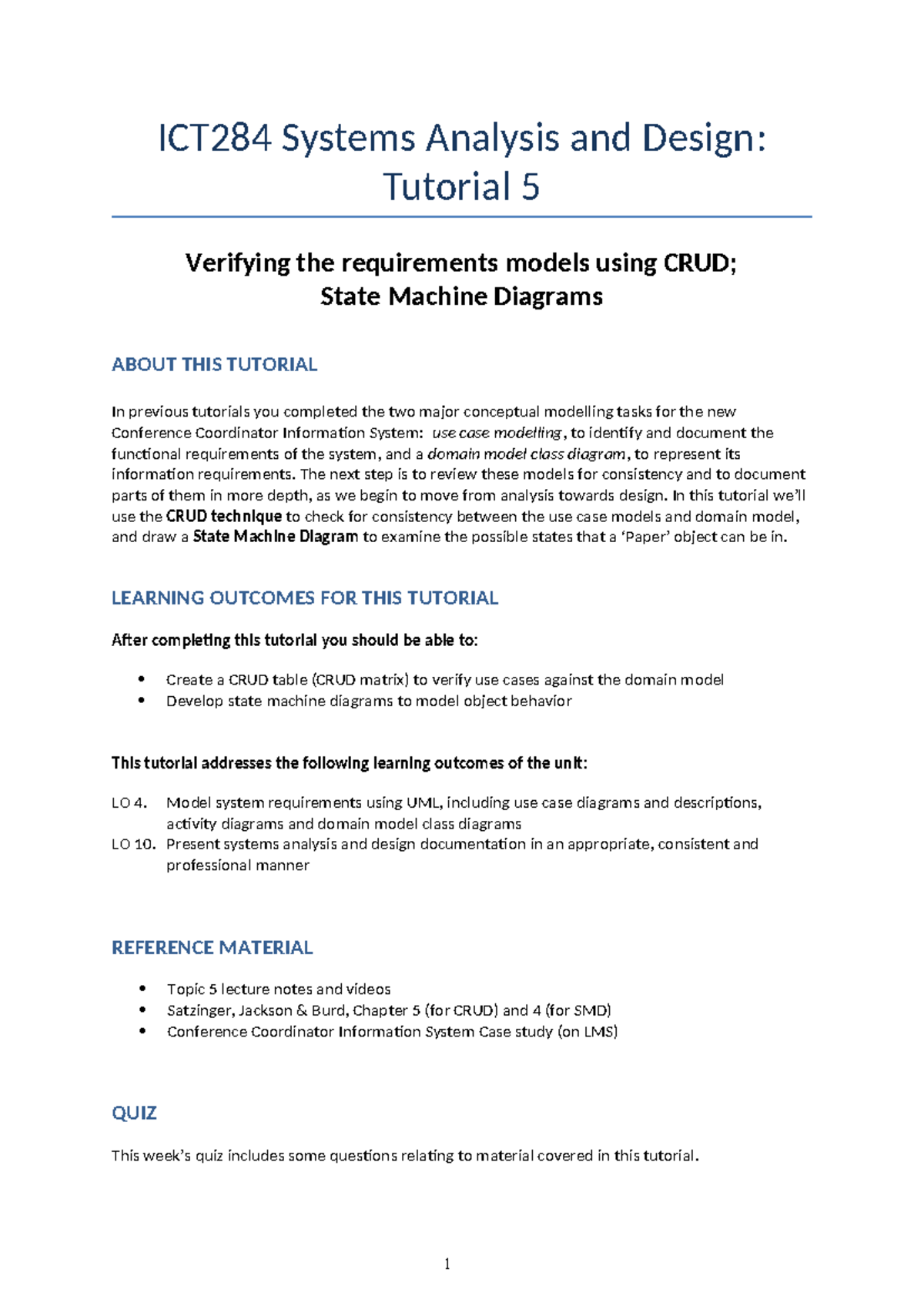 ICT284 Systems Analysis and Design: Tutorial 5 - Verifying Requirements ...