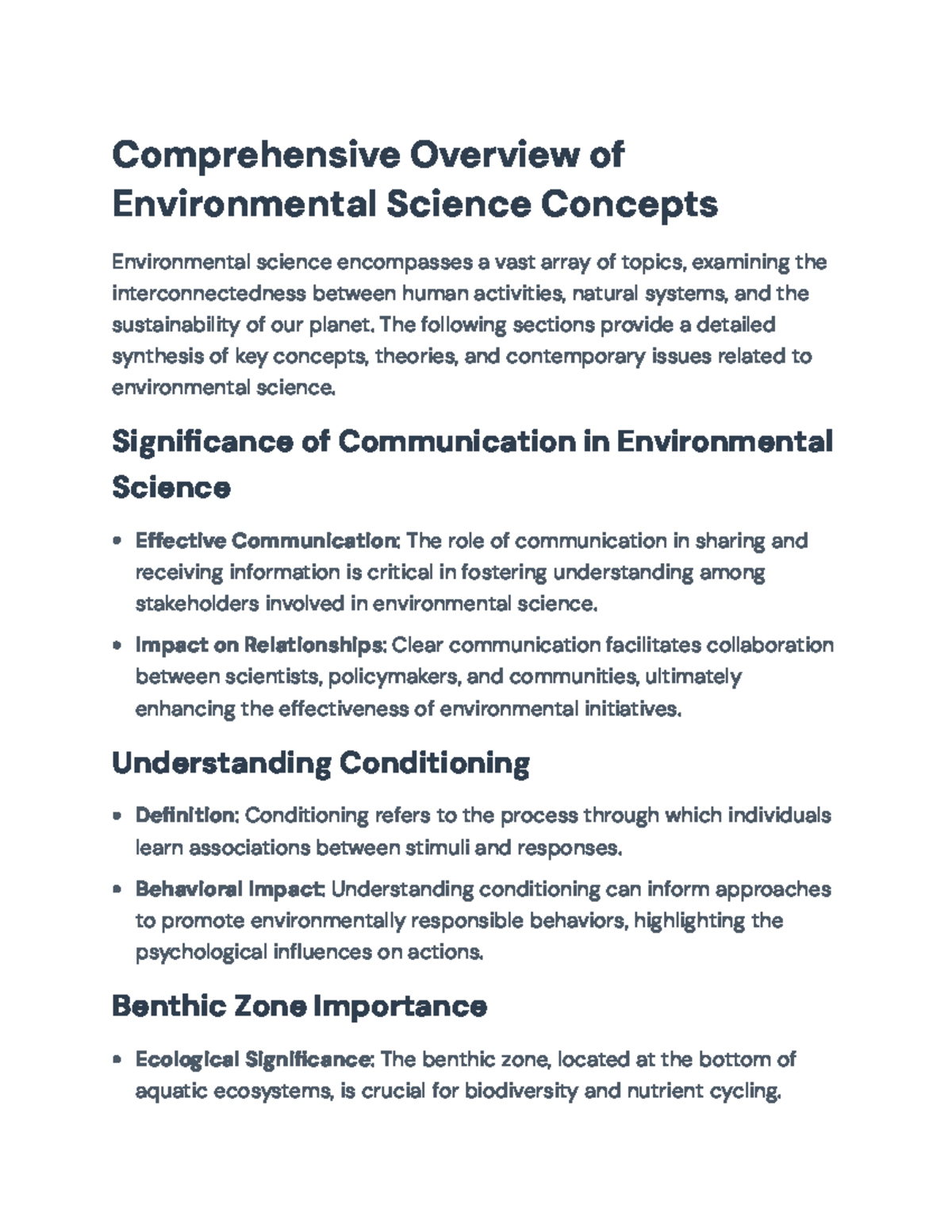 Comprehensive Overview of Environmental Science Concepts (ENV 101 ...