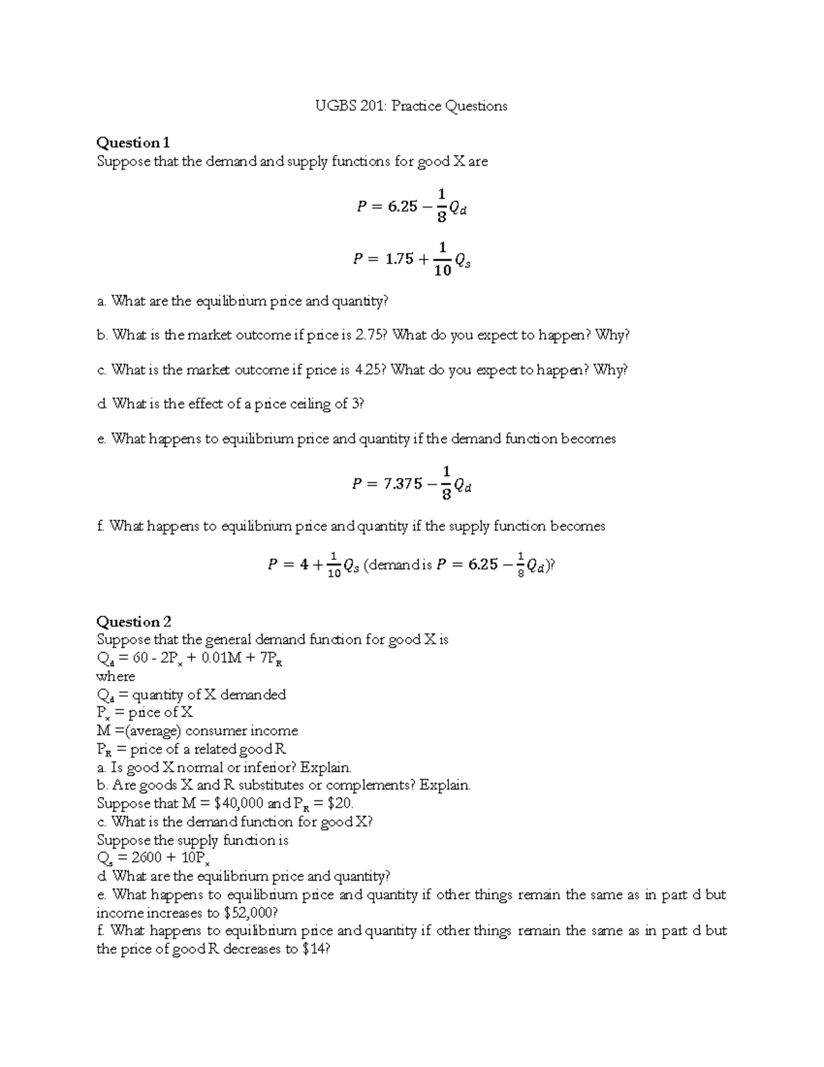 UGBS 201: Comprehensive Practice Questions for Economics Exam Prep ...