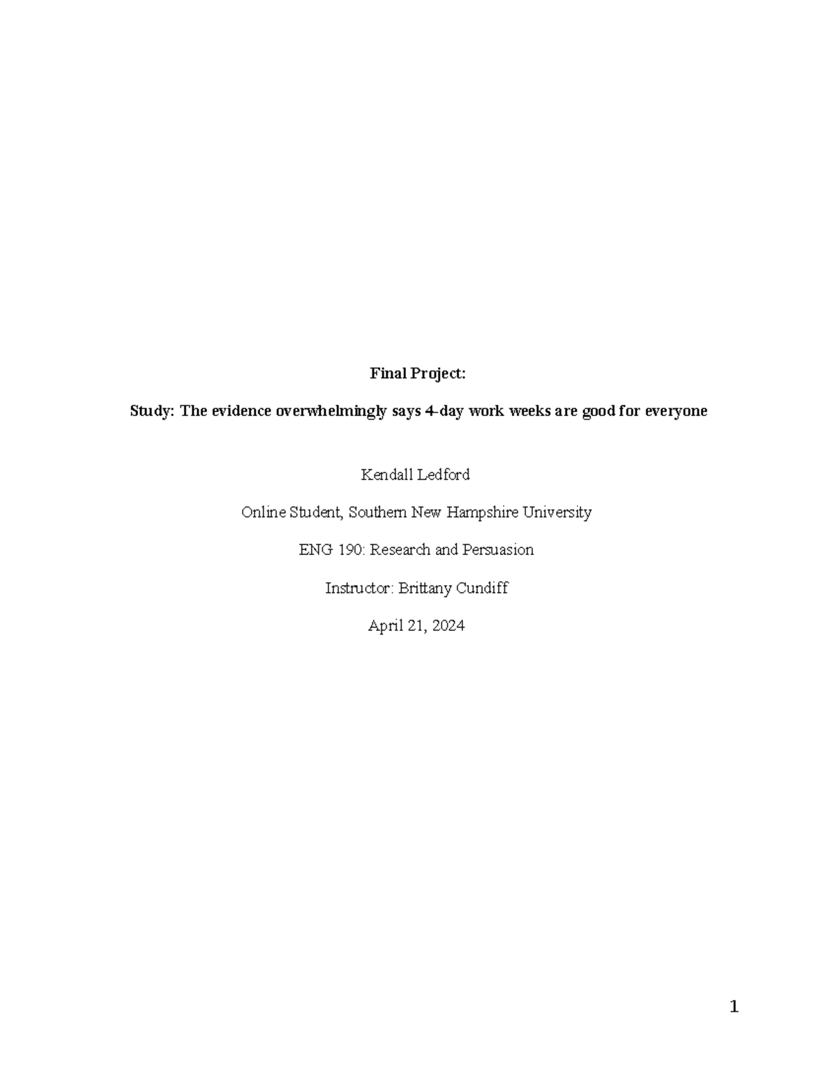 ENG 190 Final Project: The Benefits of a 4-Day Work Week - Studocu