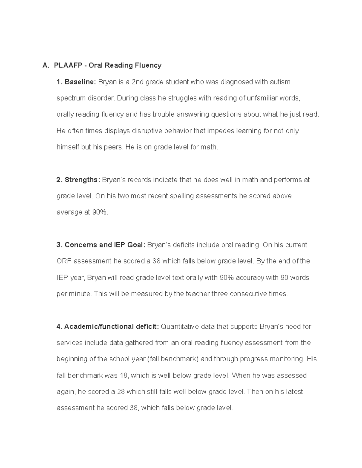 IEP Progress Report: Oral Reading Fluency for Bryan - 2nd Grade - Studocu