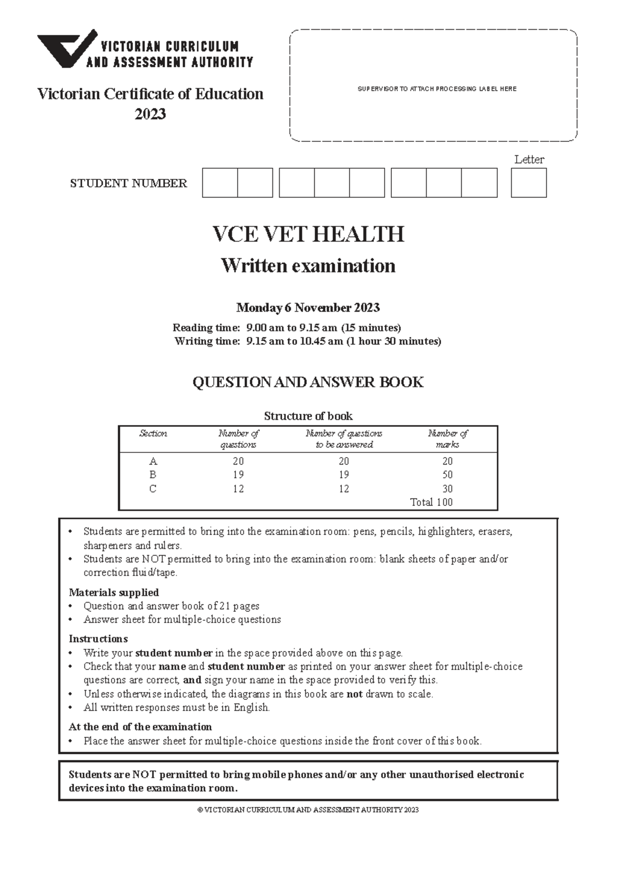 2023 VET HEALTH Exam: Past Paper for Allied Health Students - Studocu