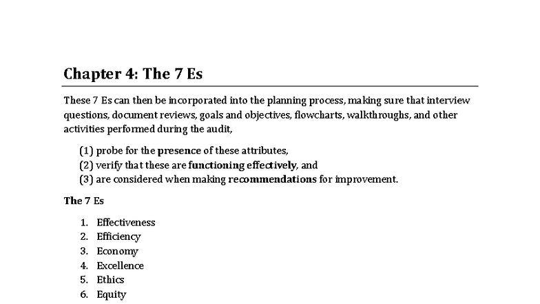 Operations Audit - Chapter 4: The 7 Es Explained - Studocu