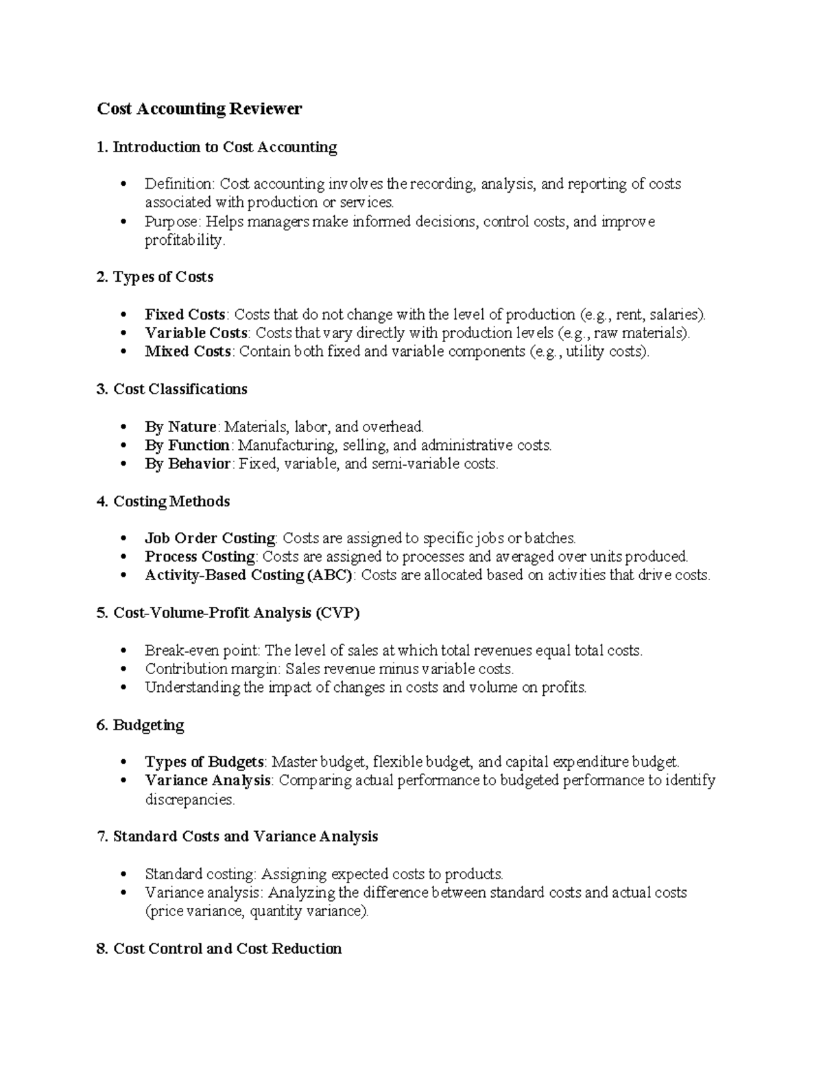 Cost Accounting Review: Key Concepts and Methods for Success - Studocu