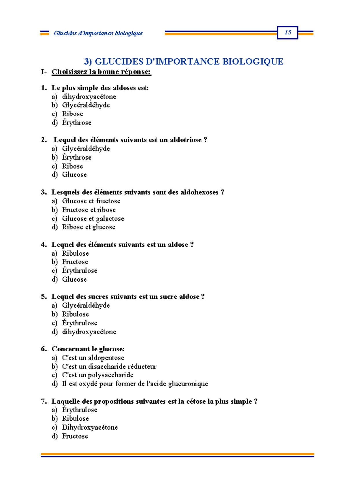 003 - Glucides Biologiques: Questions et Réponses (2025-2026) - Studocu