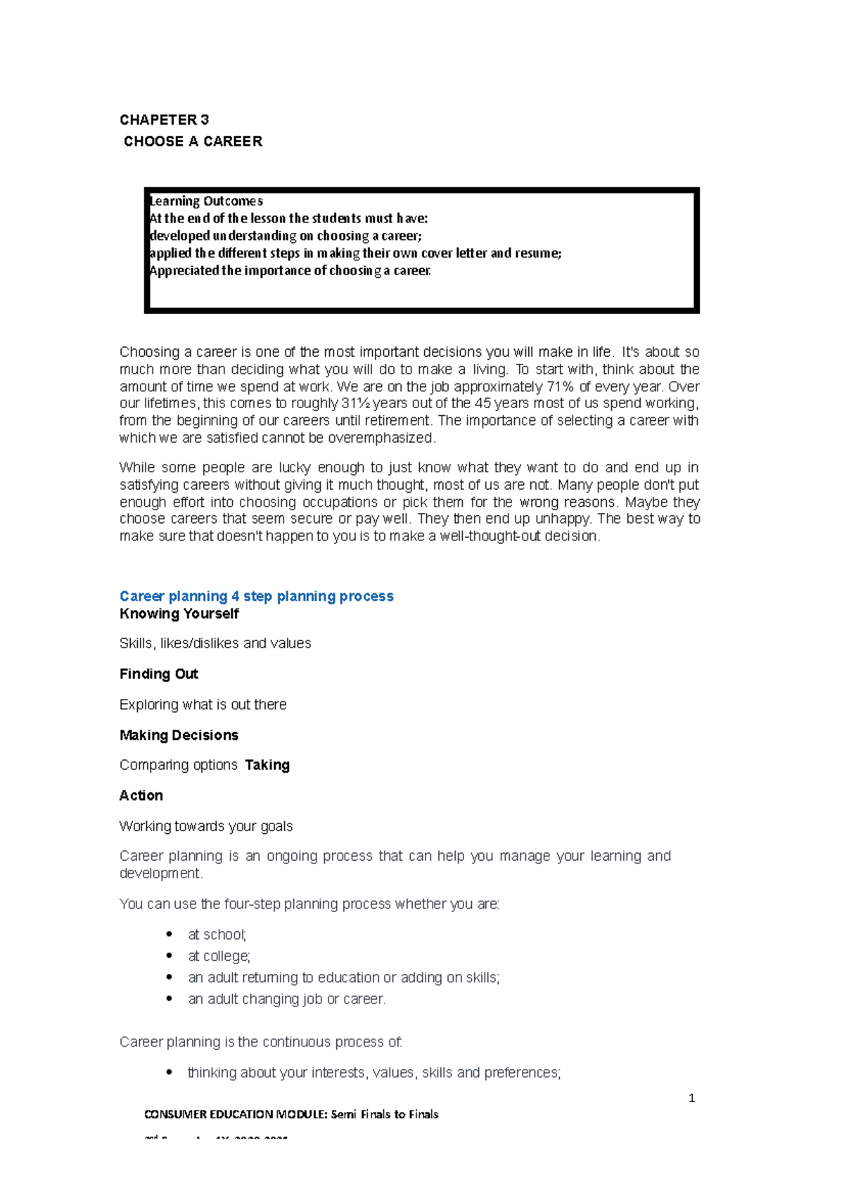 Chapter 3: Career Choice and Application Skills (Consumer Ed Module ...