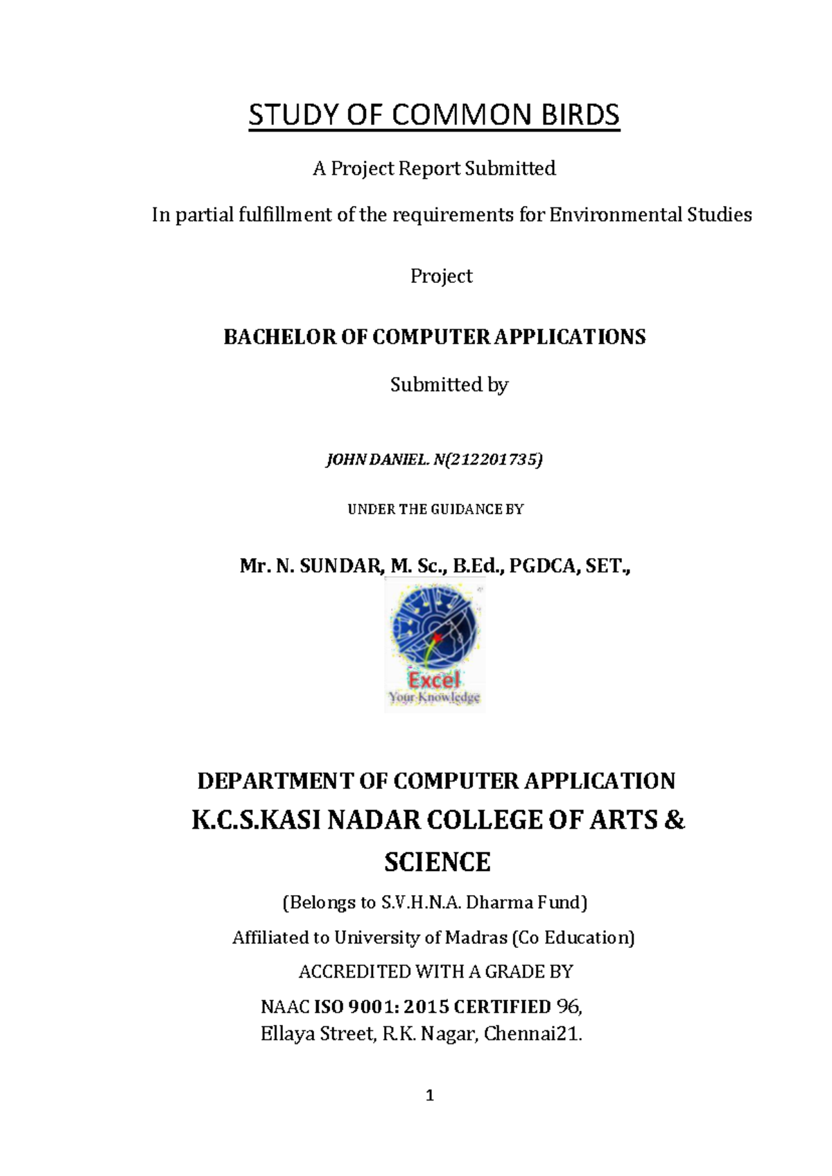 Study of Common Birds: Environmental Studies Project (BCA) - Studocu