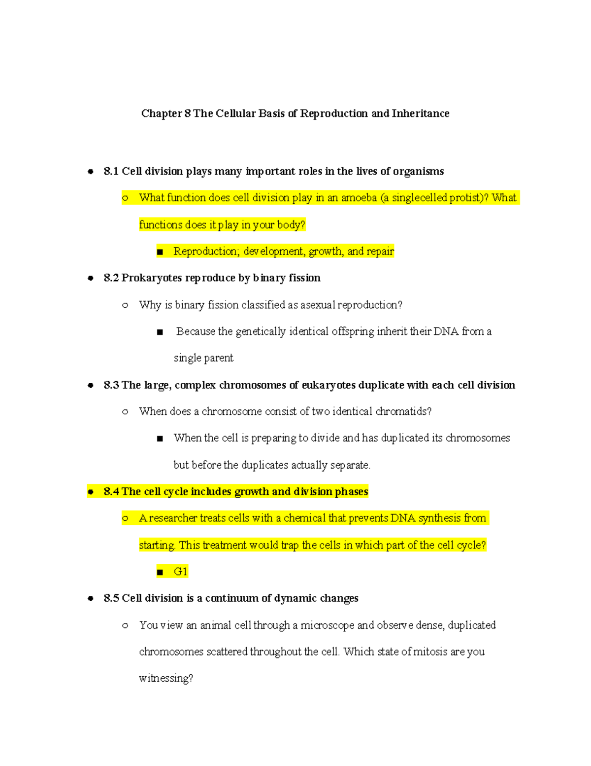 Chapter 8 Outline - Summary on Cellular Reproduction & Inheritance ...
