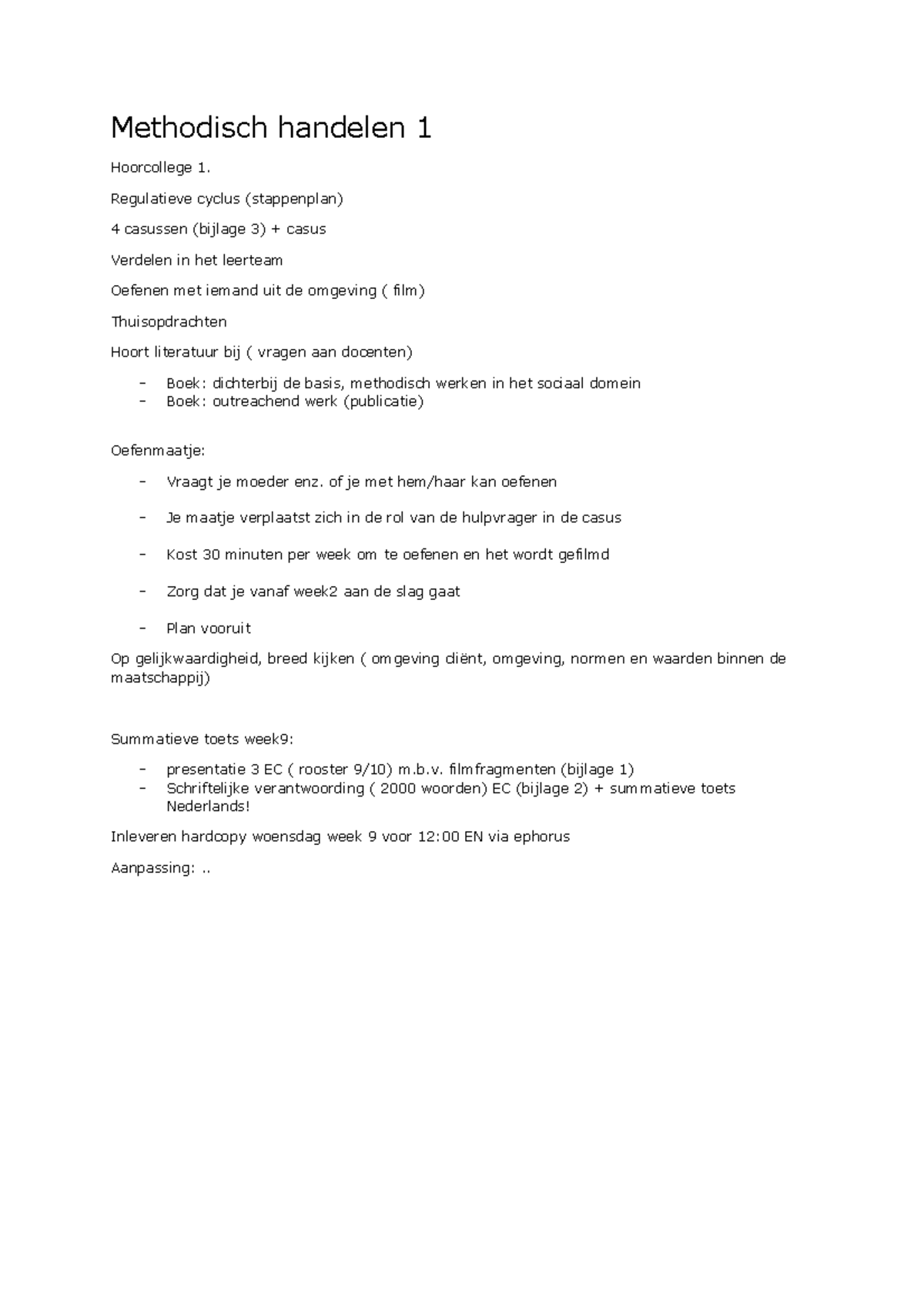 Methodisch handelen 1 - Regulatieve cyclus (stappenplan) 4 casussen ...