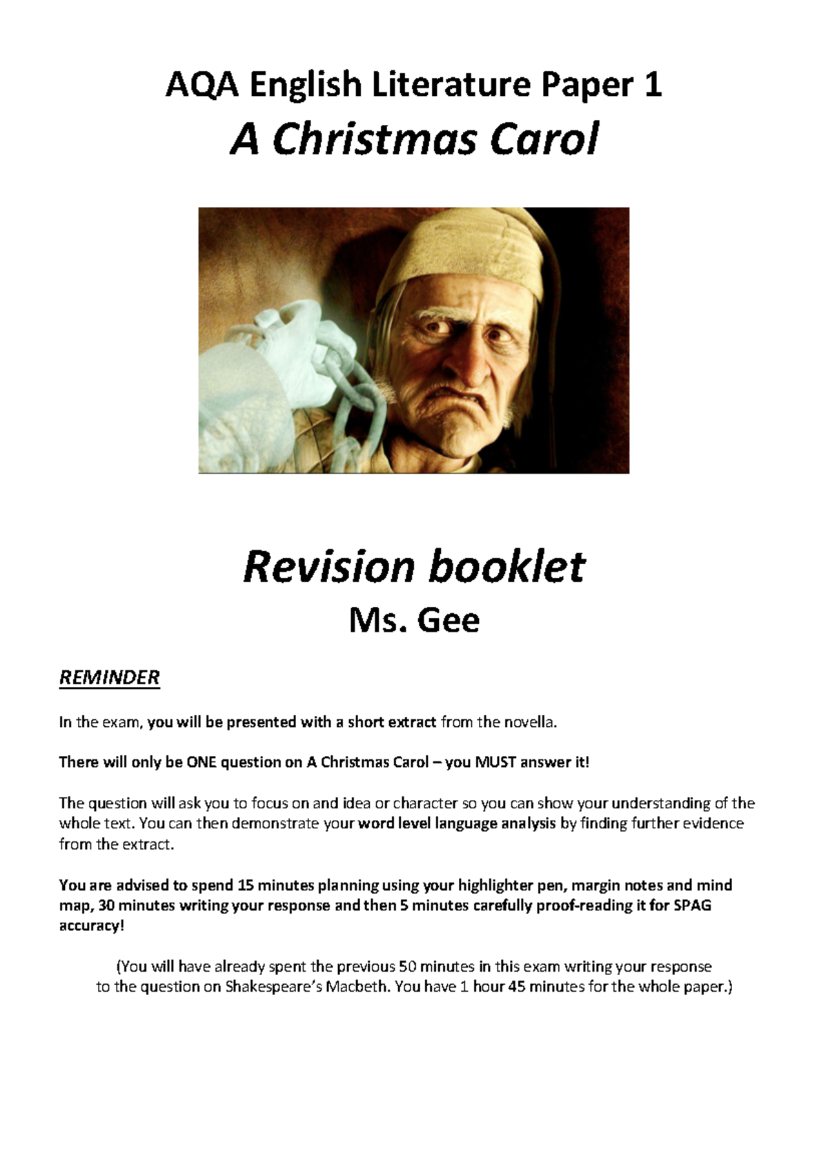 AQA English Literature Revision: Insights on A Christmas Carol - Studocu