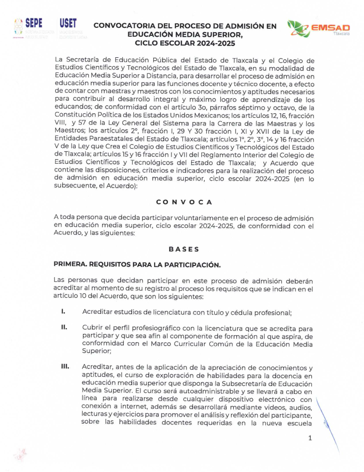 Convocatoria-DEL- Proceso-DE- Admision-EN- Educacion- Media- Superior-2024-2025 - SEPE USET ...