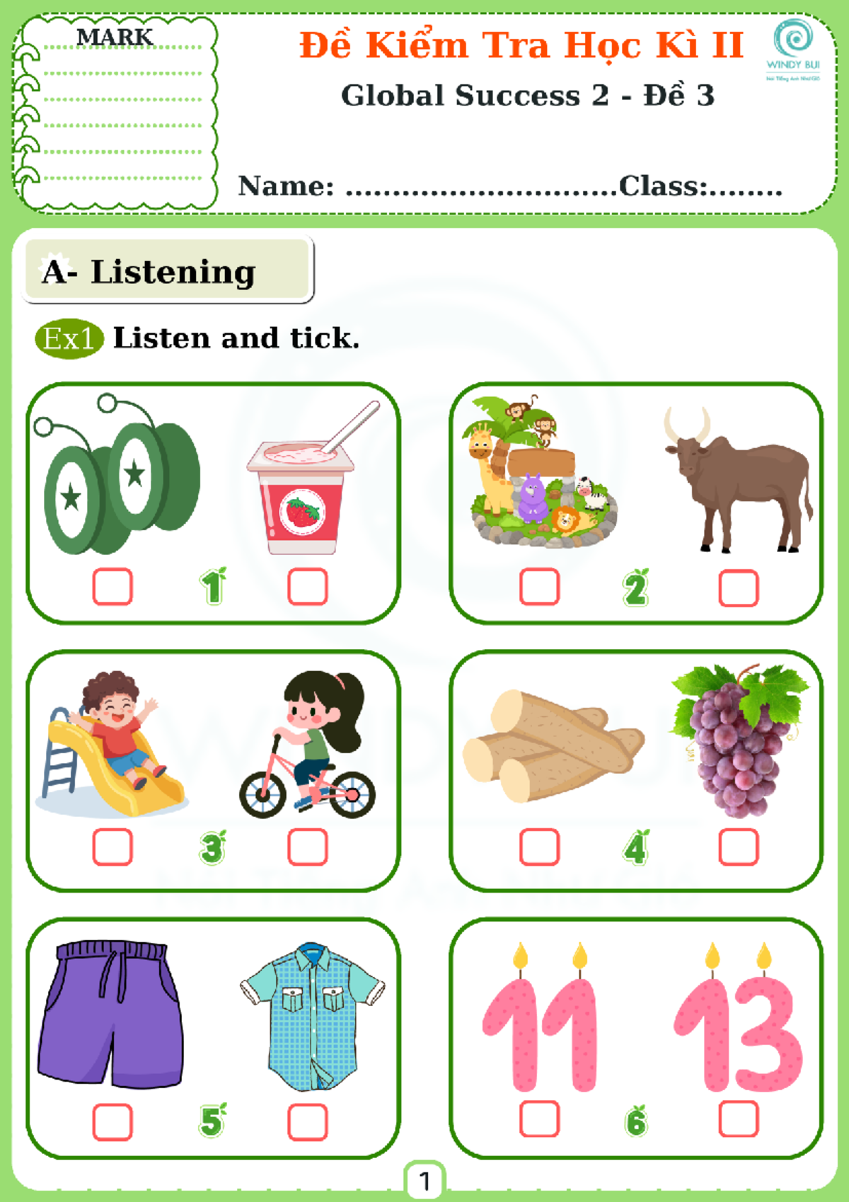 Đề Kiểm Tra HK2 - Đề 3 GS2 - Listening & Writing Test - Studocu