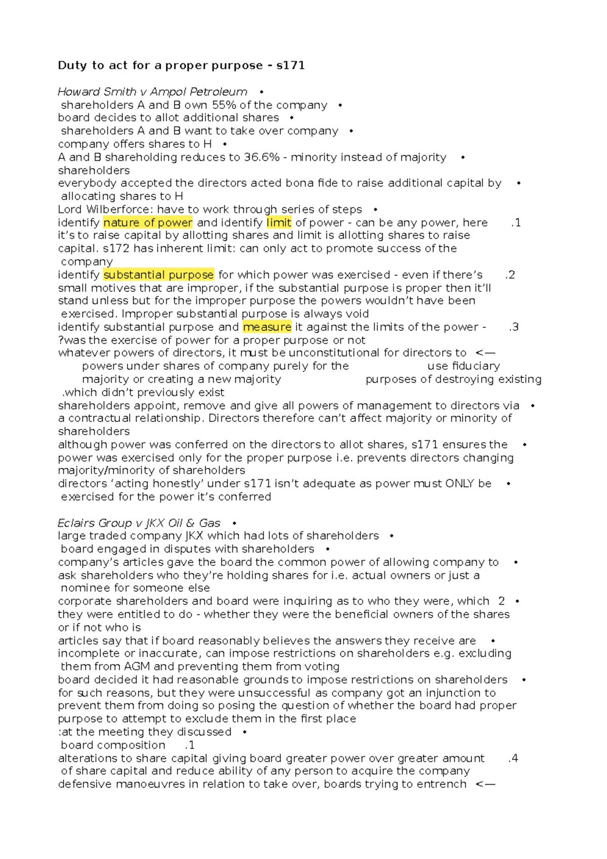 Proper purpose lecture - Duty to act for a proper purpose - s Howard ...