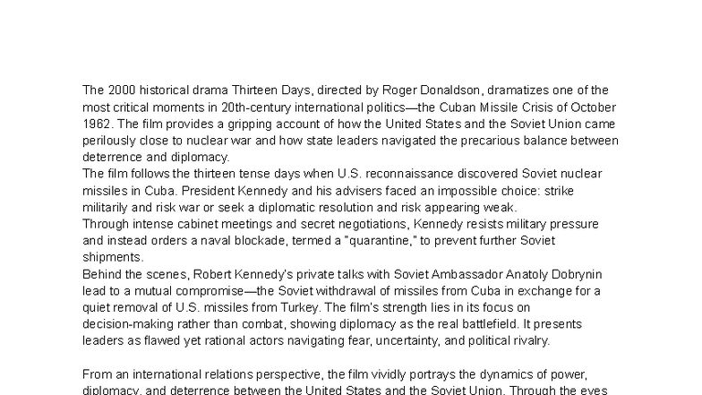 CIN 101: Movie Presentation on Thirteen Days and the Cuban Missile ...