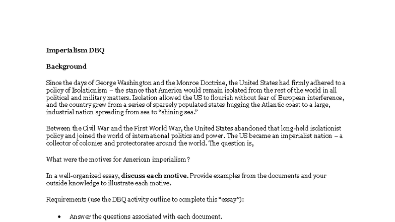 Imperialism DBQ: Analyzing American Expansionism Motives - Studocu
