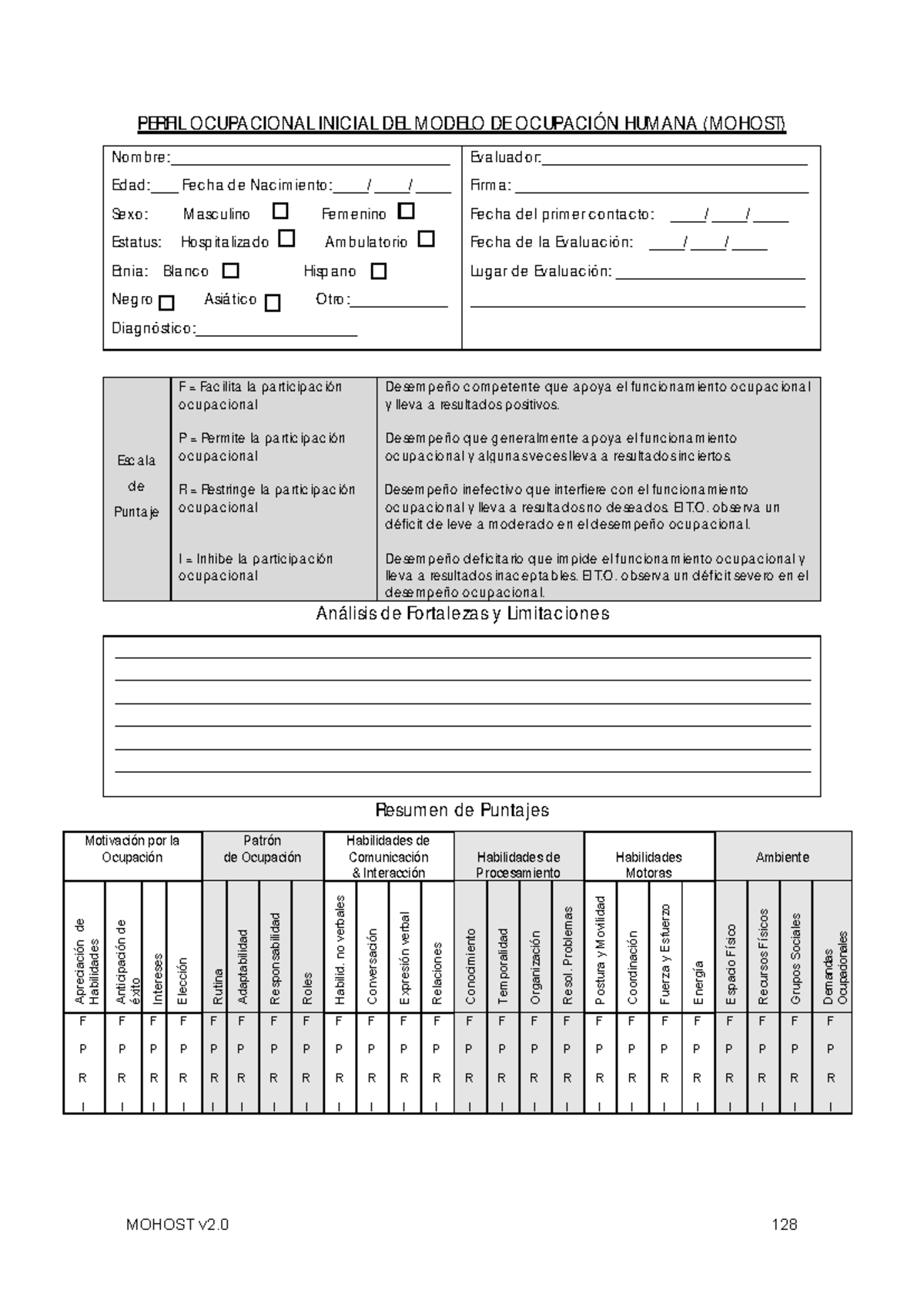 Perfil Ocupacional Inicial MOHOST: Análisis y Evaluación - Studocu