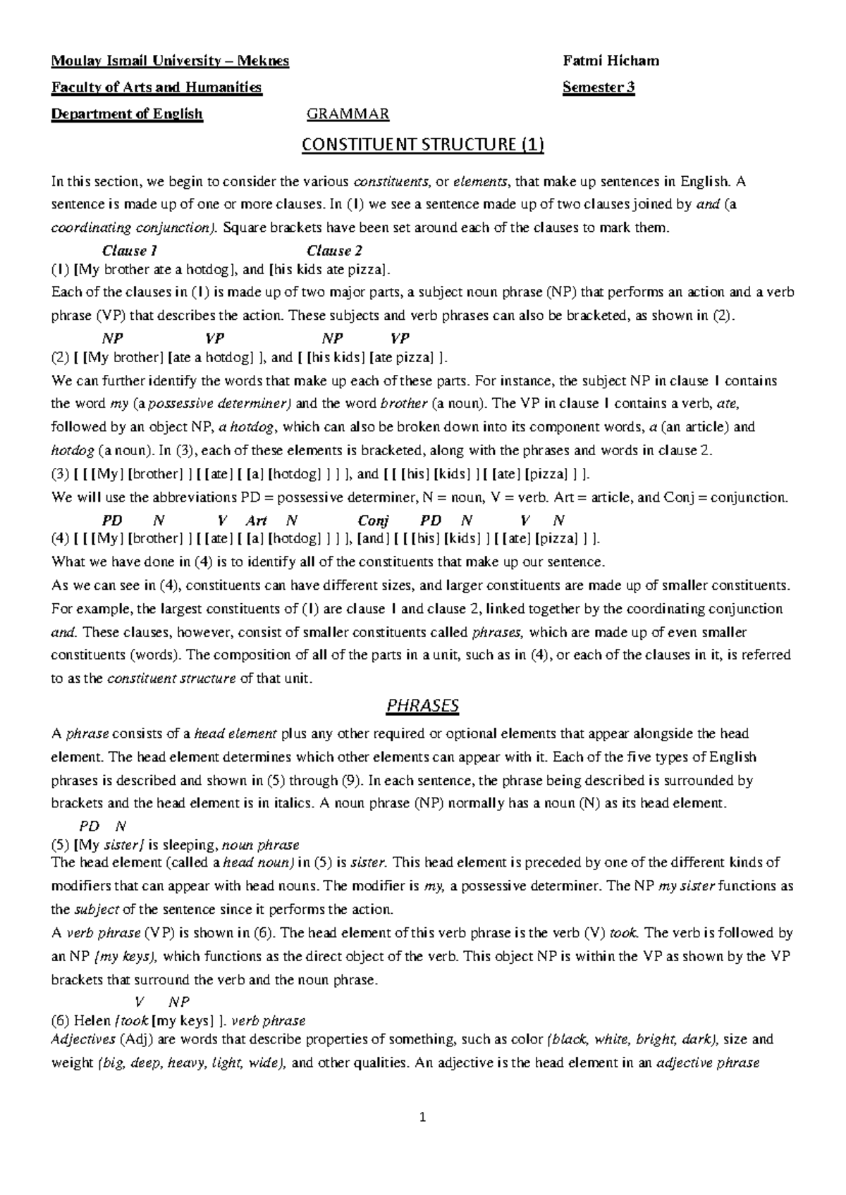 Grammar 3 - Constituent Structure and Verb Phrases Notes - Studocu