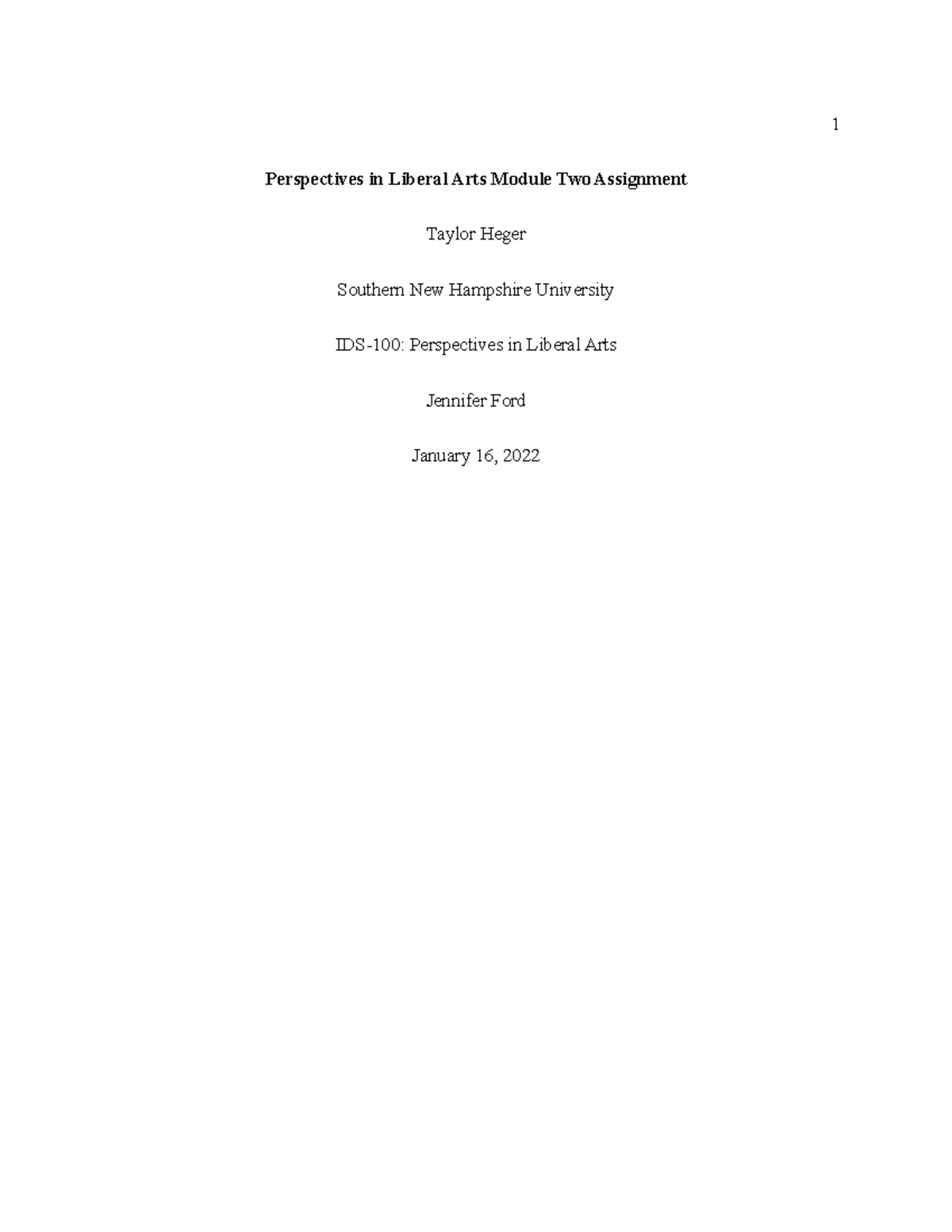 IDS 100 2-2 Scholarly Article - 1 Perspectives in Liberal Arts Module ...