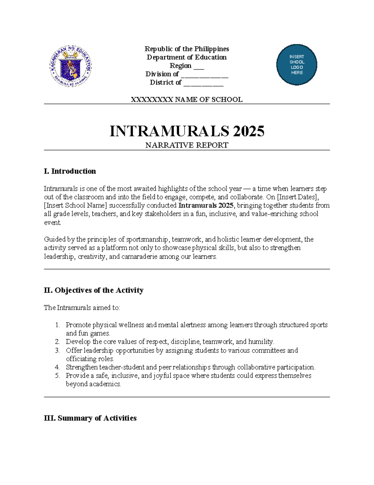 Narrative Report on Intramurals 2025 - School Event Highlights - Studocu