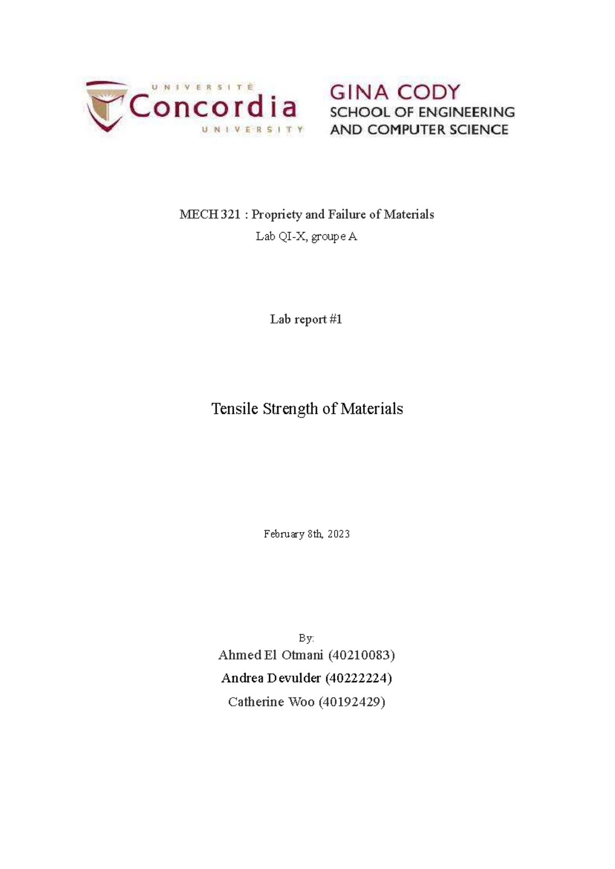 MECH 321: Lab Report on Tensile Strength Testing of Materials - Studocu
