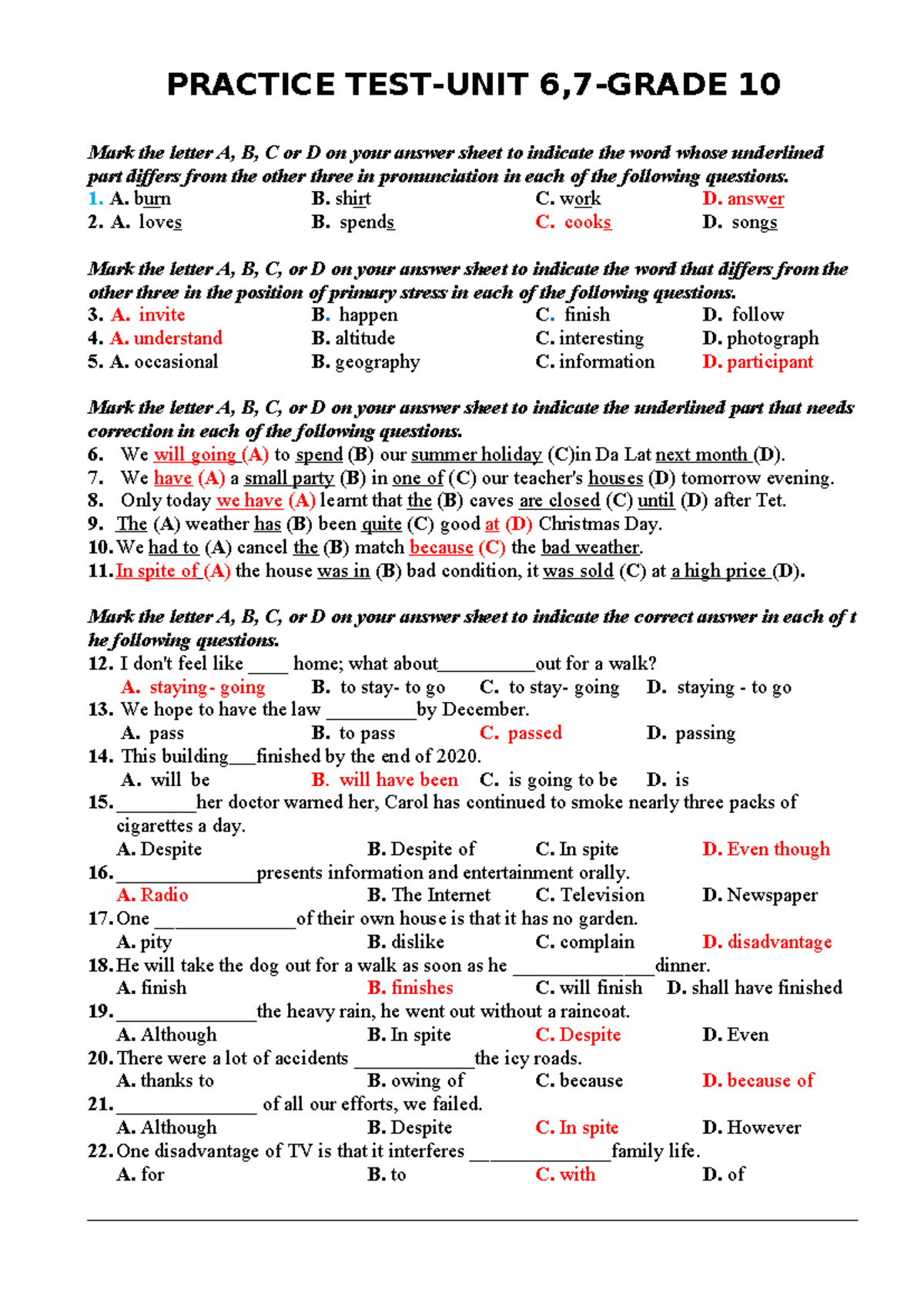 UNIT 6-7 Practice Test for Grade 10 English Skills - Studocu