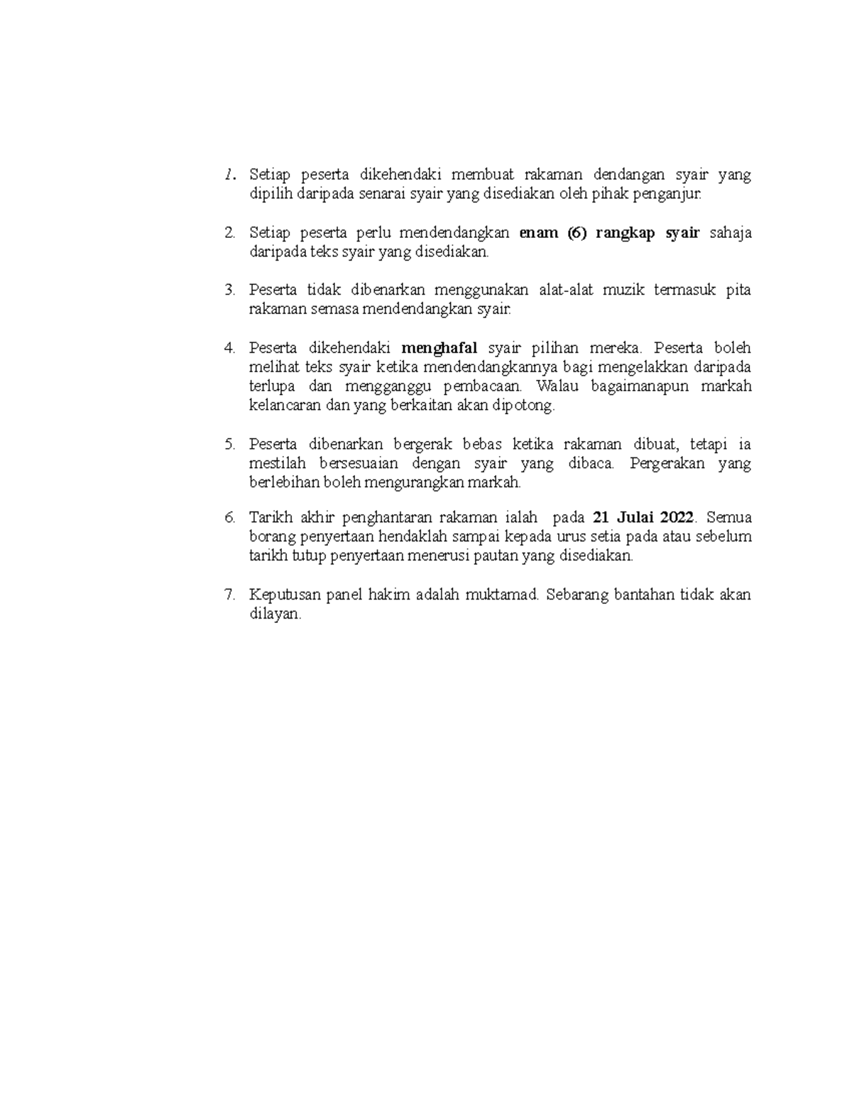 Syarat Pertandingan Syair Sekolah Rendah: Panduan dan Ketentuan - Studocu