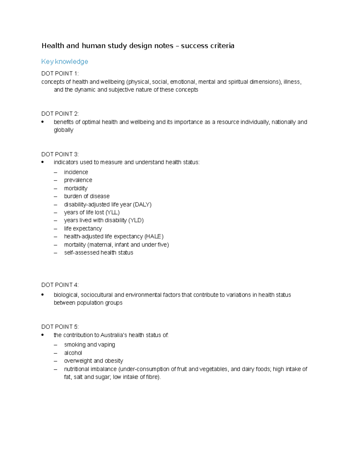 Health and Human Study Design Notes: Key Concepts and Success Criteria ...