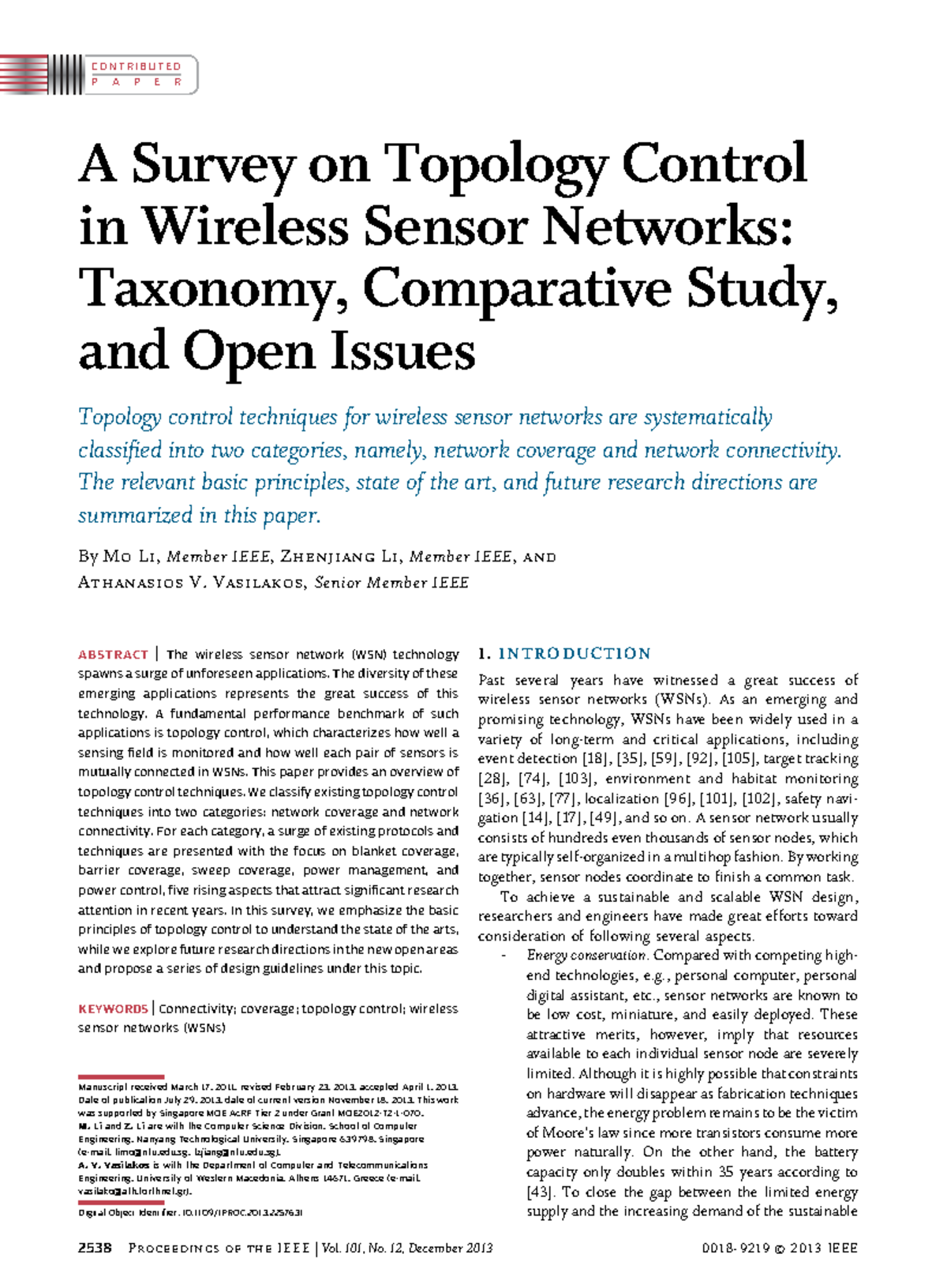 A Comprehensive Survey on Topology Control in WSNs: Techniques and ...