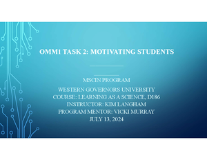 OMM1 TASK 1 passed - OMM1 Task 1: Creating a Supportive Learning Environment Kelly Bennett ...