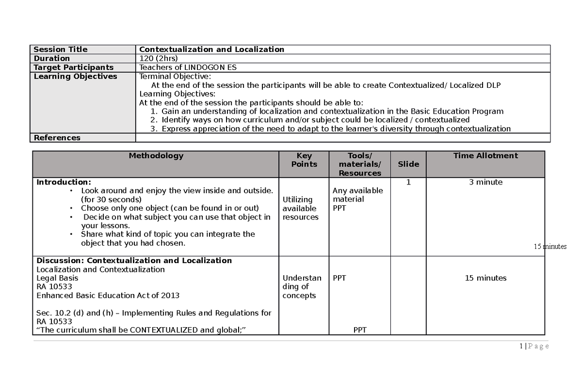 Session Guide Contextualization - (for 30 seconds) - Choose only one ...