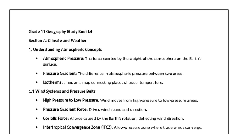Grade 11 Geography Study Guide: Climate, Weather & Landforms - Studocu